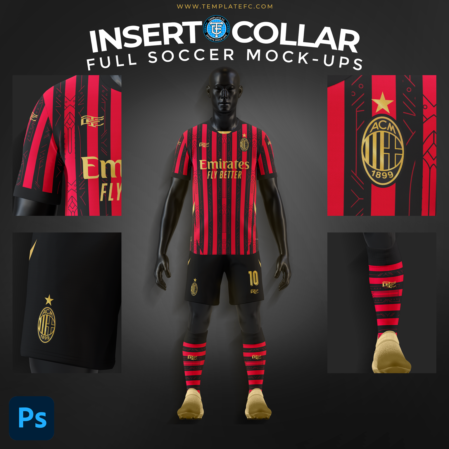 Insert Collar Full Kit Soccer Mock-Up Templates - TemplateFC